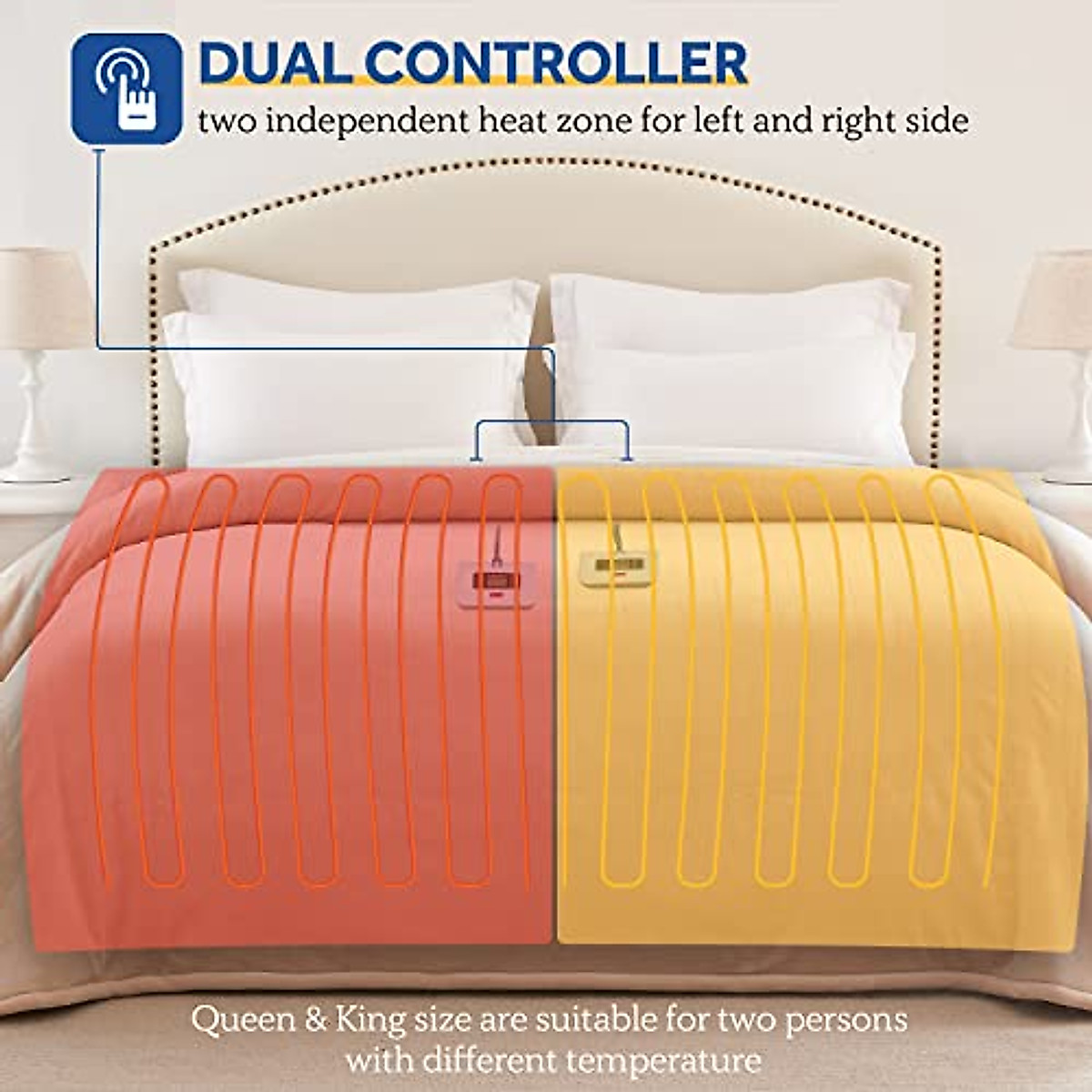 SEALY Electric Blanket Queen Size, Flannel Heated Blanket with 10 Heating Levels & 1-12 Hours Auto Shut Off, Fast Heating Warm Blanket, Machine Washable, Beige, 84 x 90 Inch