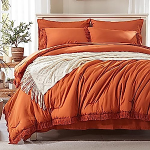 Anluoer Queen Comforter Set, Burnt Orange Boho Bed in a Bag 7 Pieces with Comforter and Sheets, All Season Bedding Sets with 1 Comforter, 2 PillowShams, 2 Pillowcases, 1 Flat Sheet, 1 Fitted Sheet