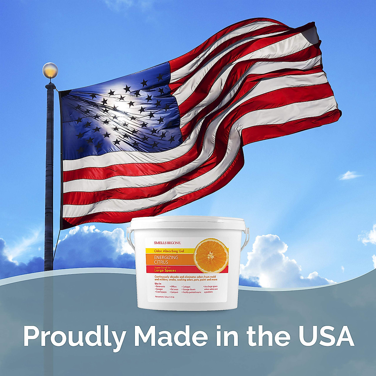 SMELLS BEGONE Odor Absorber Gel - Air Freshener & Odor Eliminator for Homes, Garages & Commercial Buildings - Industrial Size - Energizing Citrus Scent - 1 Gallon