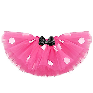 IBTOM CASTLE Baby Girls One 1st Birthday Outfit Polka Dots Romper Tutu Dress Sequin Bowknot Headband Princess Skirt One Years Old Clothes Set for Kids Prom Dance Evening Ball Gown Hot Pink-1ST 1T