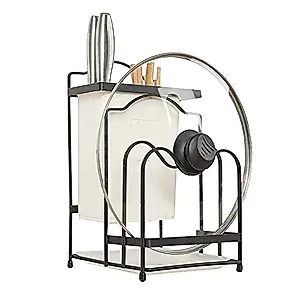 ShiSyan Pan Lid Holder Multifunction Kitchen Countertop Rack Pan Rack Holder Cutting Board Pot & Pan Racks (Color : Black, Size : 18.5×22.5×32.5cm) Kitchen Drain Rack