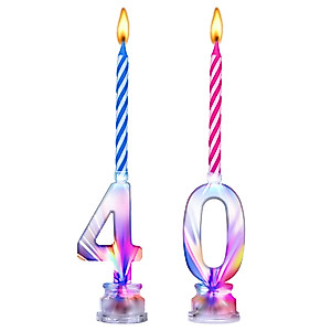 40th Birthday Candles LED Number Candle Flashing Number Birthday Cake Candles with Wax Candles for Birthday Wedding Anniversary Celebration Supplies