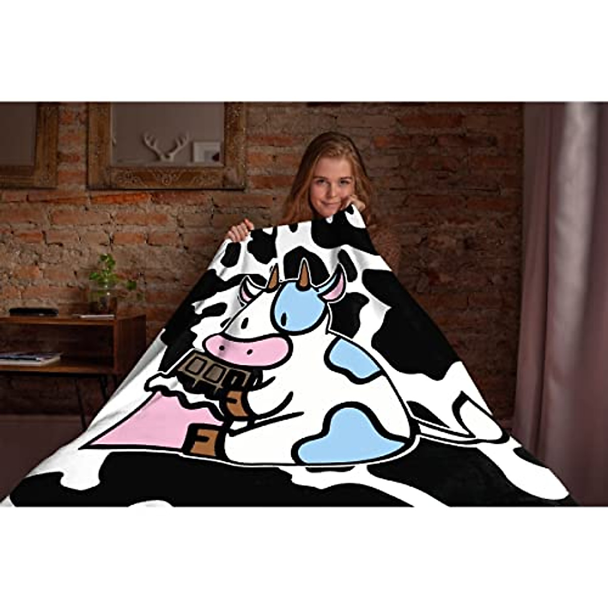 AUSMART Cute Cow Print Throw Blanket Flannel Microfiber Luxury Warm Soft Cozy Blanket for Couch, Car, Bed Sofa Dorm Water Beds Gift X-Small 40x30In ( Toddler ) Pet