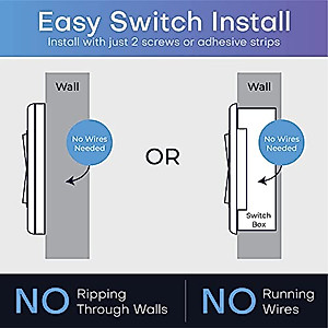 RunLessWire Fan & Light Wireless Switch & Receiver Kit with Infinite Battery No WiFi or Batteries Needed 150+ft RF Range DIY Pre-Programmed Remote Control - 2 Receivers, 1 Double Switch - White