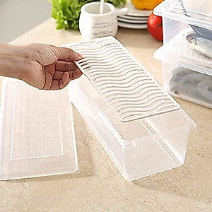 STARSLIFE Food Storage Containers, Refrigerator Classified Organizer Case with Removable Drain Plate and Lid, Plastic Stackable Box Keep Fresh for Fish, Meat, Vegetables, Fruits ect. (Pack of 3)