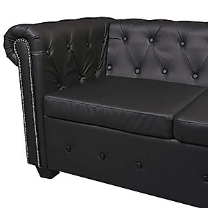 FAMIROSA Chesterfield Corner Sofa, L Shape 5-Seater Sectional Sofa Faux Leather with Cushions Black