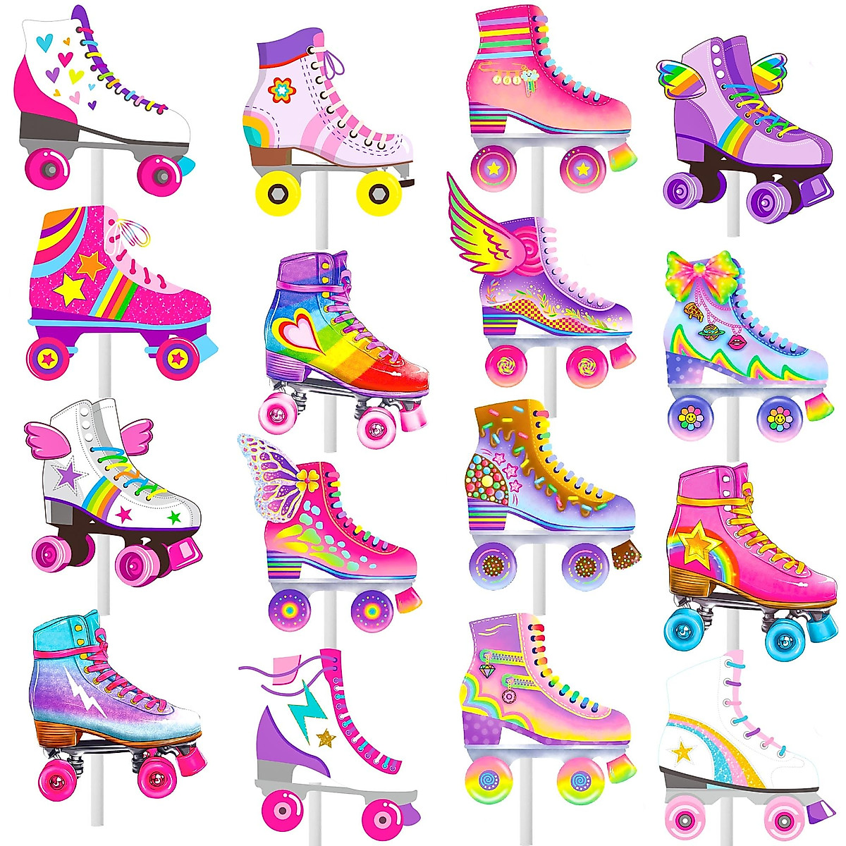 36pcs Roller Skate Cupcake Toppers Roller Skate Birthday Party Decorations 80s 90s Retro Hip Hop Roller Skating Theme Decor Supplies for Children Boy Girl Happy Birthday Party Decor Supplies