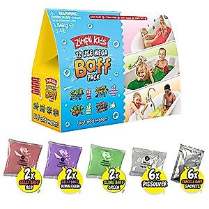 12 Use Mega Value Baff Pack from Zimpli Kids, 4 x Gelli Baff, 2 x Slime Baff & 6 x Crackle Baff, Children's Sensory & Bath Toy, Birthday Presents for Boys & Girls, Certified Biodegradable Gift