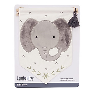 Lambs & Ivy Elephant Canvas Banner Nursery Wall Art/Wall Hanging - White/Gray