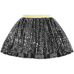 KEREDA Toddler Girls Layered Tutu Skirt Sparkling Sequin Tulle Dance Skirts 6-8 Y Black