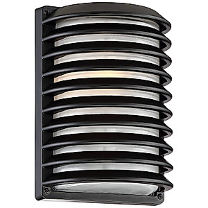 John Timberland Black Grid Modern Industrial Outdoor Wall Light Fixture 10" Frosted Glass Shade for Exterior Barn Deck House Porch Yard Patio Outside Garage Front Door Garden Home Roof Lawn