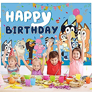 Blue Dog Birthday Party Supplies, Birthday Party Backdrop Decorations, Happy Birthday Photo Banner for Boys Girls Birthday Baby Shower Party Decoration (3x5Ft)
