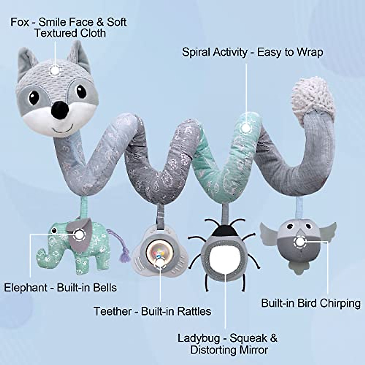 MONSTIME Car Seat Toys Newborn Toys, Stroller Toys Baby Toys 0-3 Months Infant Toys, Baby Toys for Carseat Stroller Crib with Music Rattle, Baby Toys for 0 3 6 9 12 Babies Boys Girls Enfants (Gray)