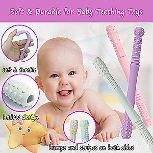 Honboom Soft Silicone Teething Tubes, 5 Pack Hollow Baby Teether Tubes, Baby Chew Straw Toy Soothing Teether Toy for Babies 0-12 Months with a Cleaning Brush, BPA Free (6.69 in)