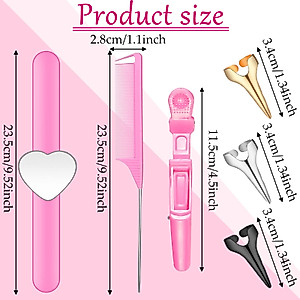 22 Pieces Magnetic Wrist Sewing Pincushion with Hair Braiding Tools - Stainless Steel Pintail Rat Tail Comb, Wide Teeth Alligator Sectioning Clip, Hair Parting Ring Tool, and Pin Wristband (Pink)