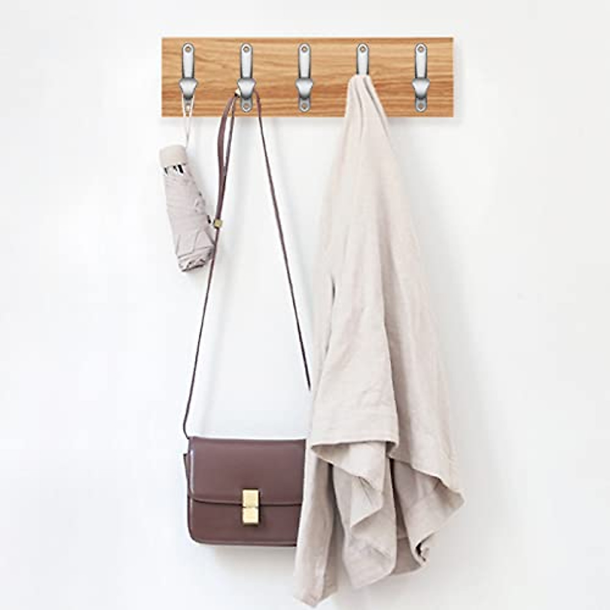 DECMATE 5 Packs Heavy Duty Wall Mounted Coat Hooks with 10 Screws Utility Hardware Contemporary Metal Single Hooks Brushed Satin Nickel for Hanging Coat, Scarf, Bag, Towel, Key, Cap, Cup, Hat …