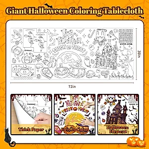 Miucat Halloween Coloring Tablecloth, 79 * 35inch Halloween Crafts for Kids DIY Coloring Tablecovers Halloween Activities for Halloween Games Party Favors Supplies