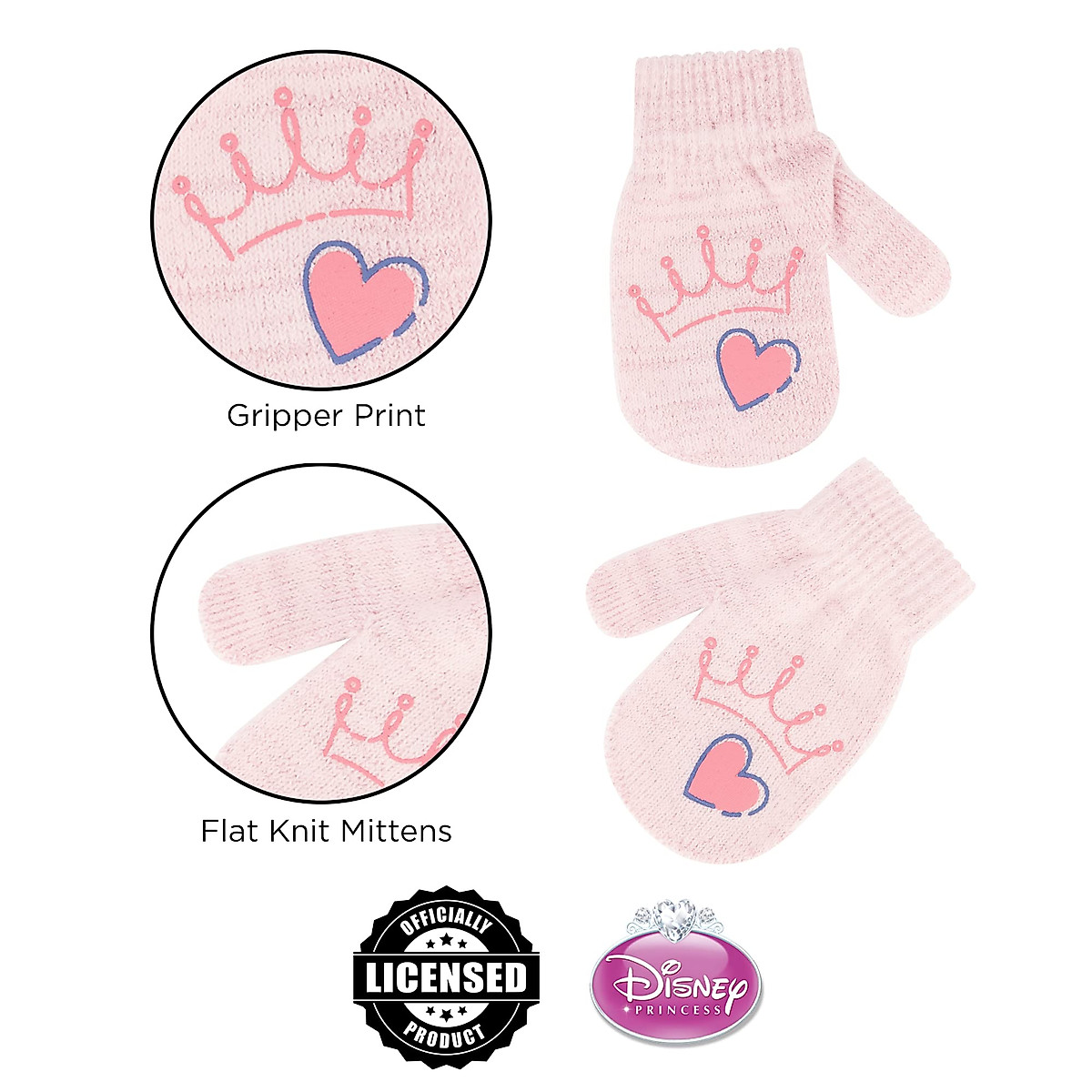 Disney Girls' Toddler Winter Mittens 2-4 Or Princess Hat and Kids Gloves Set for Ages 4-7, Pink with Fleece