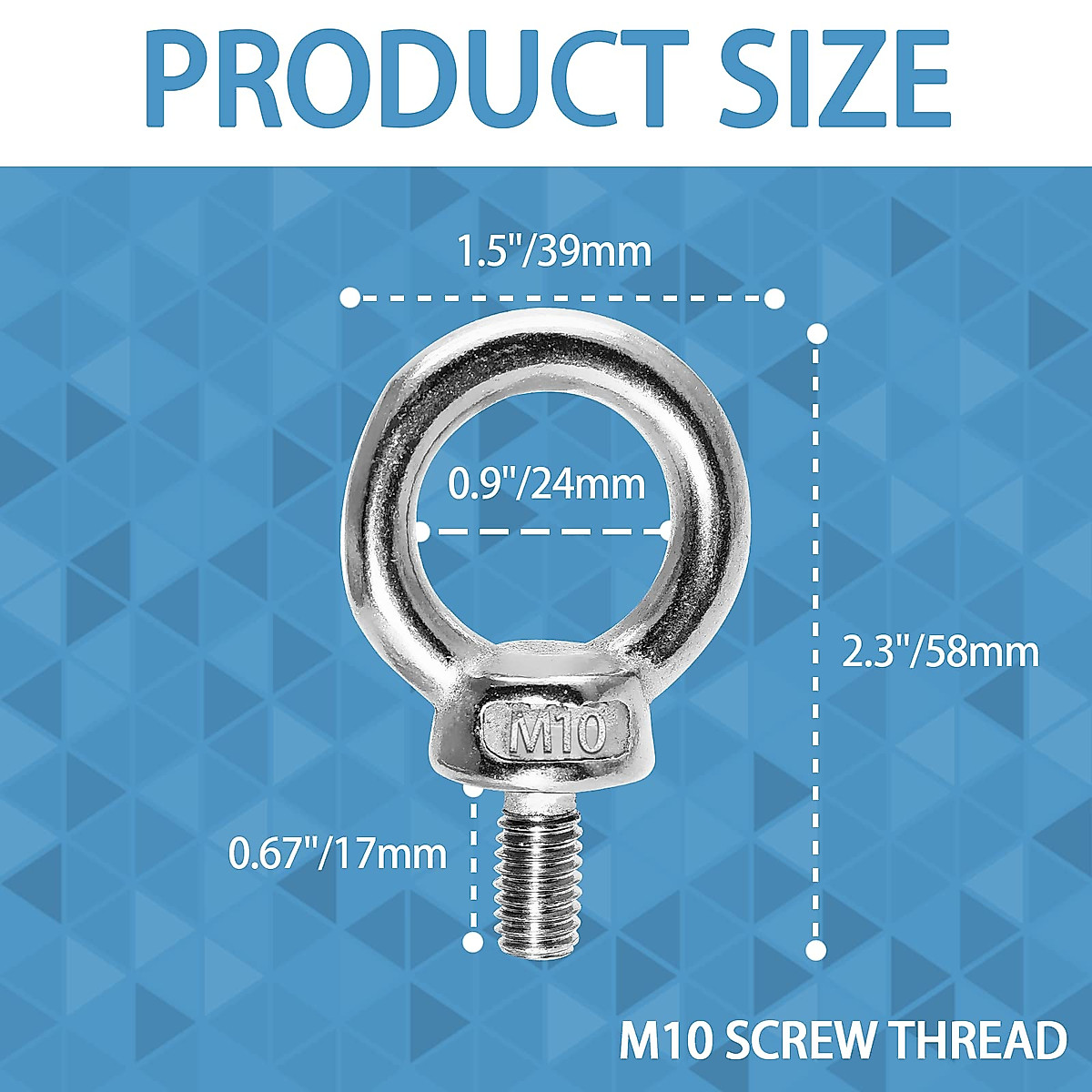 Suiwotin 4pcs M10 Eye Bolt, Stainless Steel Male Thread Machinery Shoulder Lifting Ring Eye Bolt, Heavy Duty Screw Eyebolt