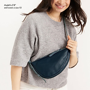 The Sak Tess Sling Bag in Leather, Adjustable Crossbody Strap, Indigo Block