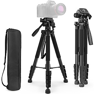 Lightweight 57-inch Camera Tripod for Canon EOS Rebel T3, T3i, T4i, T5, T5i T6i, T6s, T7, T7i, EOS 60D, EOS 70D, EOS 80D, EOS 5D Mark III, EOS 6D, EOS 7D Mark II, EOS-M, EOS-M3, EOS-M50 Cameras