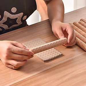 6Pcs Clay Modeling Pattern Rollers, Large Texture Rollers for Clay Wooden Handle Pottery Tools Snowflakes Stars Wood Wave Pattern Clay Rolling Pottery Ceramic Carved Tools for DIY Handcrafts (B)