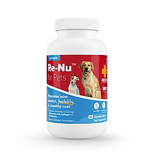Redd Remedies, RE-NU for Pets, Joint Pain Relief Support for Dogs with Glucosamine, Chondroitin and Collagen from NEM, Calcium and Brewer’s Yeast, 60 Chewable Tablets, Made in The USA