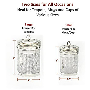 URBAN ESCAPE Tea Steeper For-Loose Tea Leaf (2 PACK-LARGE for Teapot/Kettle & SMALL for Mug/Cup 20oz) Tea Infuser Tea Diffuser Extra Fine Mesh Stainless Steel Tea Strainer Ball Colador Infusor té