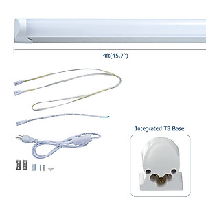 Greess 6 Pack LED T8 Shop Light, 4FT 24W 6000K Daylight White Linkable LED Integrated Tube Lights with Milky Cover, LED Bar Lights for Garage,Workshop,Workbench with On/Off Plug Cord