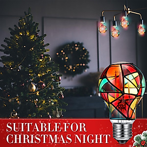 Baquler 2 Pcs Stained Glass LED Light Bulb E26 Base Colorful Lightbulb 120V Flickering Lightbulb Bulbs for Christmas Xmas Home Balcony Garden Party Decoration (A60)