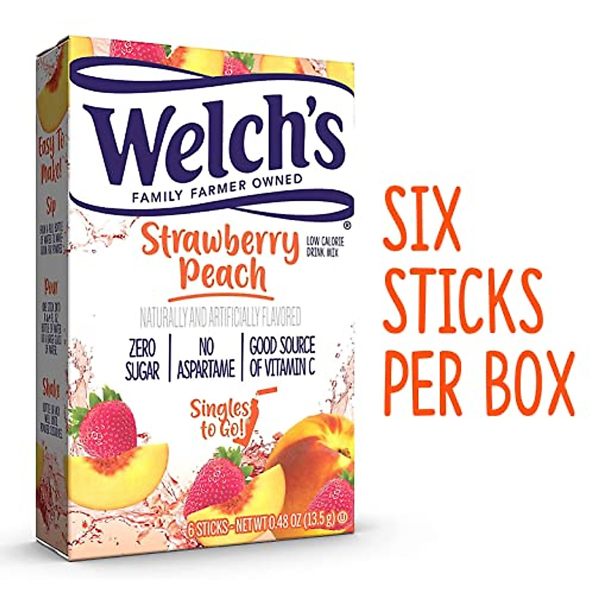 Welch's Singles To Go Water Drink Mix - Powder Sticks, Strawberry Peach, 0.48 Ounce (Pack of 12)