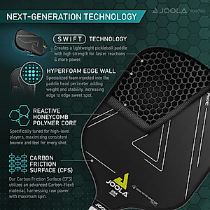 JOOLA Solaire Professional Pickleball Paddle with Carbon Friction Surface - Ideal Spin, Power, & Control - Pickleball Racket with Reactive Polypropylene Honeycomb 14mm Core - Paddle Cover Included