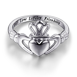 S925 Sterling Silver Love Loyalty Friendship Irish Ladies' Claddagh Ring Size 7