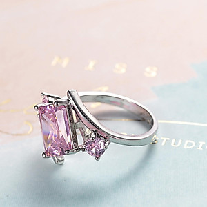 Merthus 5x7mm Radiant Cut Simulated Pink Topaz 925 Sterling Silver Bypass Geometric Ring for Women Size 9