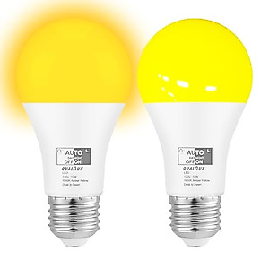 Qualilux Dusk to Dawn Bug Light Bulbs Outdoor, 1900K Amber Yellow, 800 Lumen, LED 12W, A19 E26, 2-Pack, HQ-H019