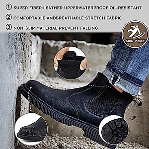 CJSPORX Zapatos Para Hombre de Trabajo Anti-Skid Safety Shoes Leather Waterproof Work Shoes black size 7