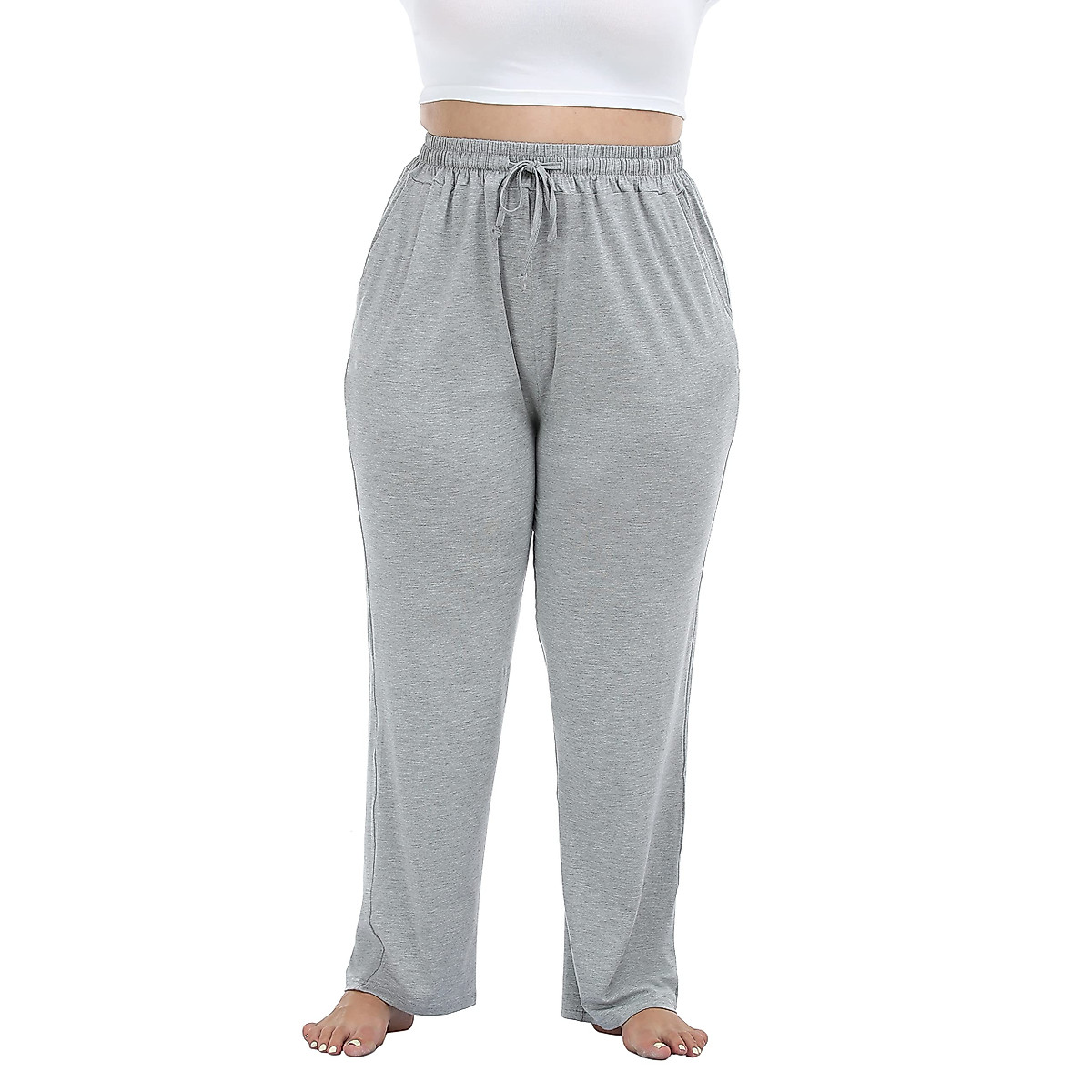 Cheapestbuy Women's Plus Size Comfy Lounge Pants Active Yoga Sweatpants Casual Stretchy Jogger Pants with Pockets Drawstring Grey