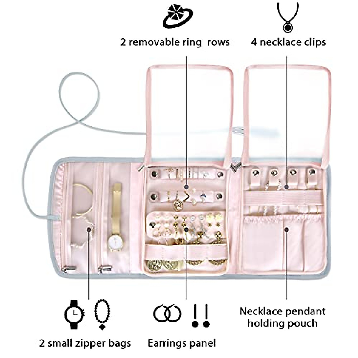 BAGSMART Jewelry Organizer Roll Travel Jewelry Storage Bag for Necklace, Earrings, Rings, Bracelet