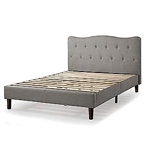Mellow Janne Upholstered Platform Bed Modern Tufted Headboard Real Wooden Slats and Legs, Full, Classic Grey