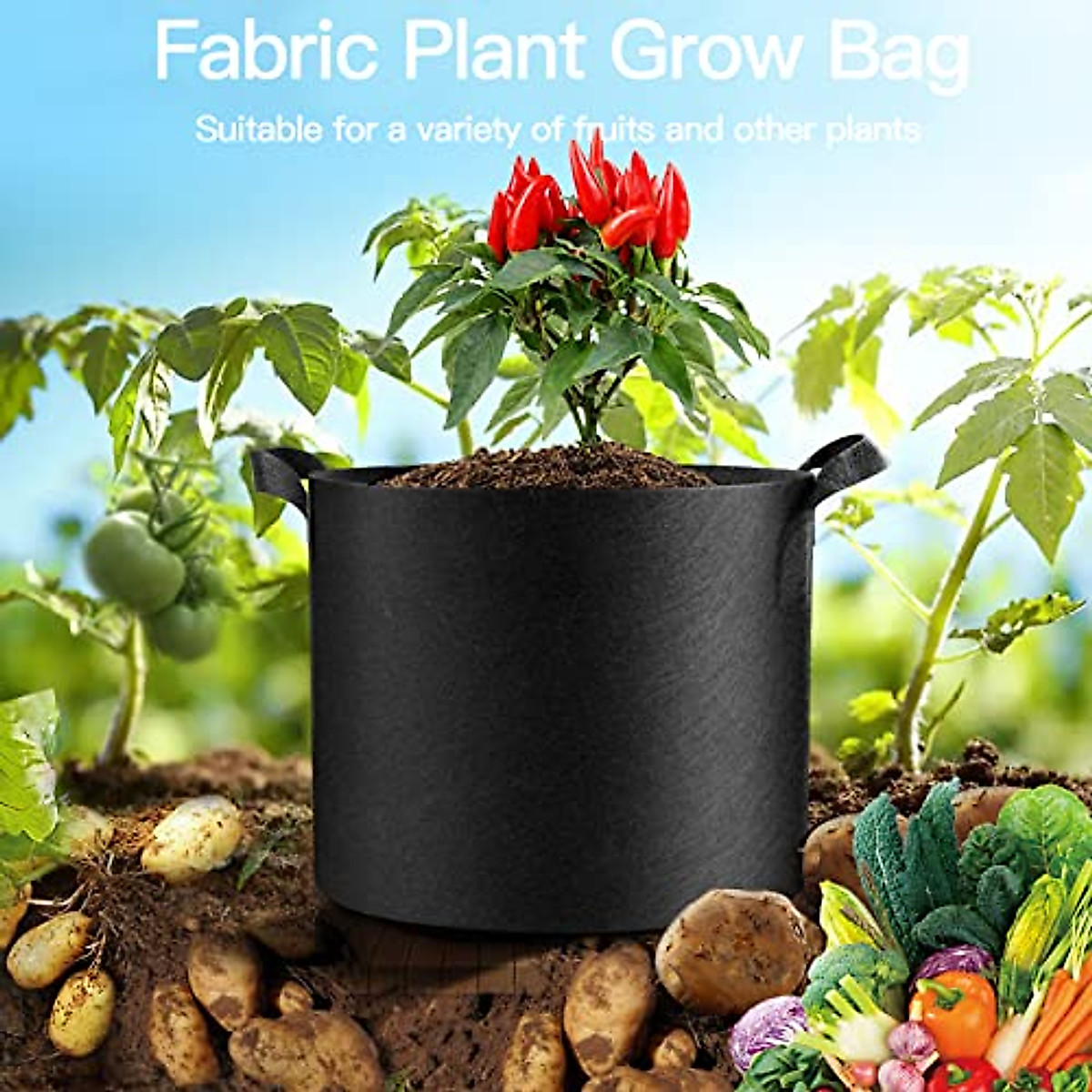 JOHAHTANG 10 Gallon Plant Grow Bags Aeration Fabric Pots with Handles 10 Pack Nonwoven Grow Pots for Garden and Planting, Black