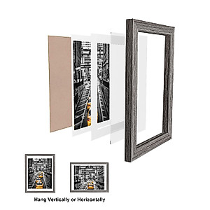 Finefrarm 12x16 Rustic Frames Solid Wood Display Pictures 11x14 with Mat or 12x16 Photo Without Mat, Distressed Wooden Picture Frame Wall Art for Living Room Wall Mounting, Gray