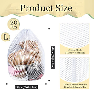 Mesh Laundry Bags with Drawstring 20 x 24'' Machine Washable White Laundry Mesh Bag Sturdy Large Net Laundry Wash Bag for Dormitory College Apartment Travelling Camping（20 Pcs ）
