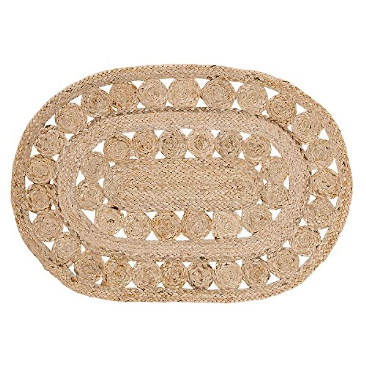 VHC Brands Celeste Braided Jute Oval Welcome Mat Farmhouse Handwoven Boho Area Rug, 20x30"