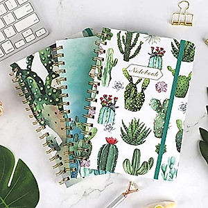 EOOUT 3 Pack Spiral Notebook, 6"x 8.5" Hardcover Spiral Journal, 160 Pages, Cute Cactus, Back Pocket, 100gsm Paper, Cute Notebook for Work, Office, School Supplies