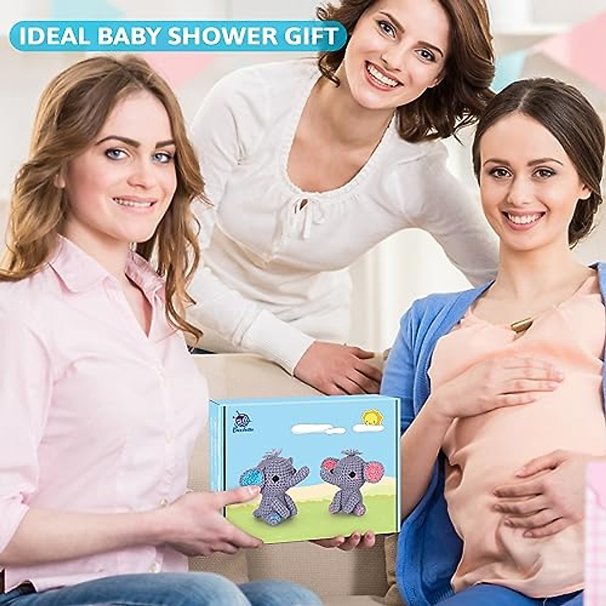 Crochetta Crochet Kit for Beginners, Beginner Crochet Starter Kit with Step-by-Step Video Tutorials, Learn to Crochet Kits for Adults Kids, DIY Knitting Supplies, 2 Pack Elephant Family (40%+ Yarn)