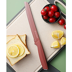 Knife Set, 6 Pcs Color-Coded Kitchen Knife Set with Block, 5 Color Anti-Rust Coating Stainless Steel Chef Knife Set, Super Sharp Kitchen Knives with Stand, Cooking Knives for Kitchen with Gift Box