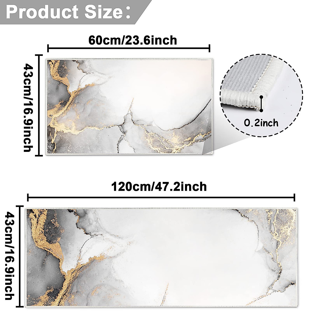 OBUSATT Marble Kitchen Rug and Mat Non-Slip Washable Marble Farmhouse Mats for Absorbent, Easy Clean Thick Kitchen Mat Set for Home, Office, Sink, Laundry Floor