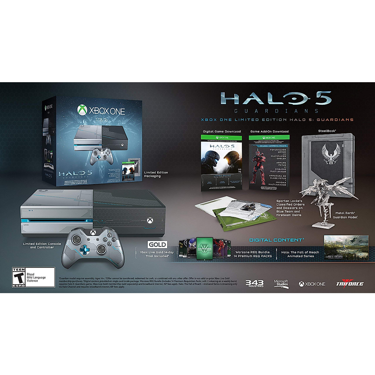Xbox One 1TB Console - Limited Edition Halo 5: Guardians Bundle (Renewed)