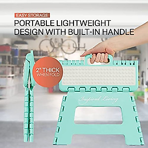 Inspired Living 9" Step Stool, Folding Step Stools for Adults, Plastic Foldable Step Stools Kids, Holds Up to 330 lbs, Collapsible Folding Stool for Kitchen, Bathroom, Bedroom - Arctic