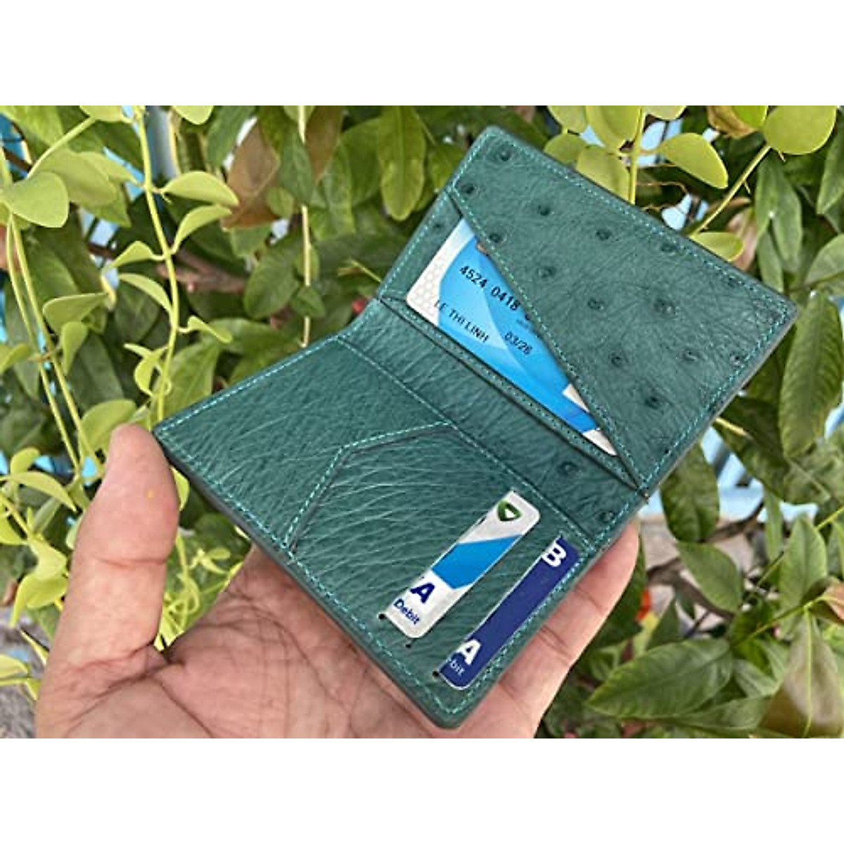 Doubleside Green Body Ostrich leather skin Credit Cardholder, leather credit cardcase, leather creditcard cover